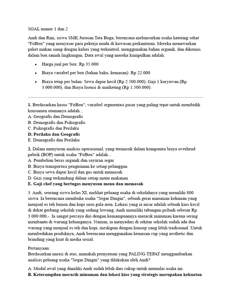 Soal Tka Peluang Usaha | PDF