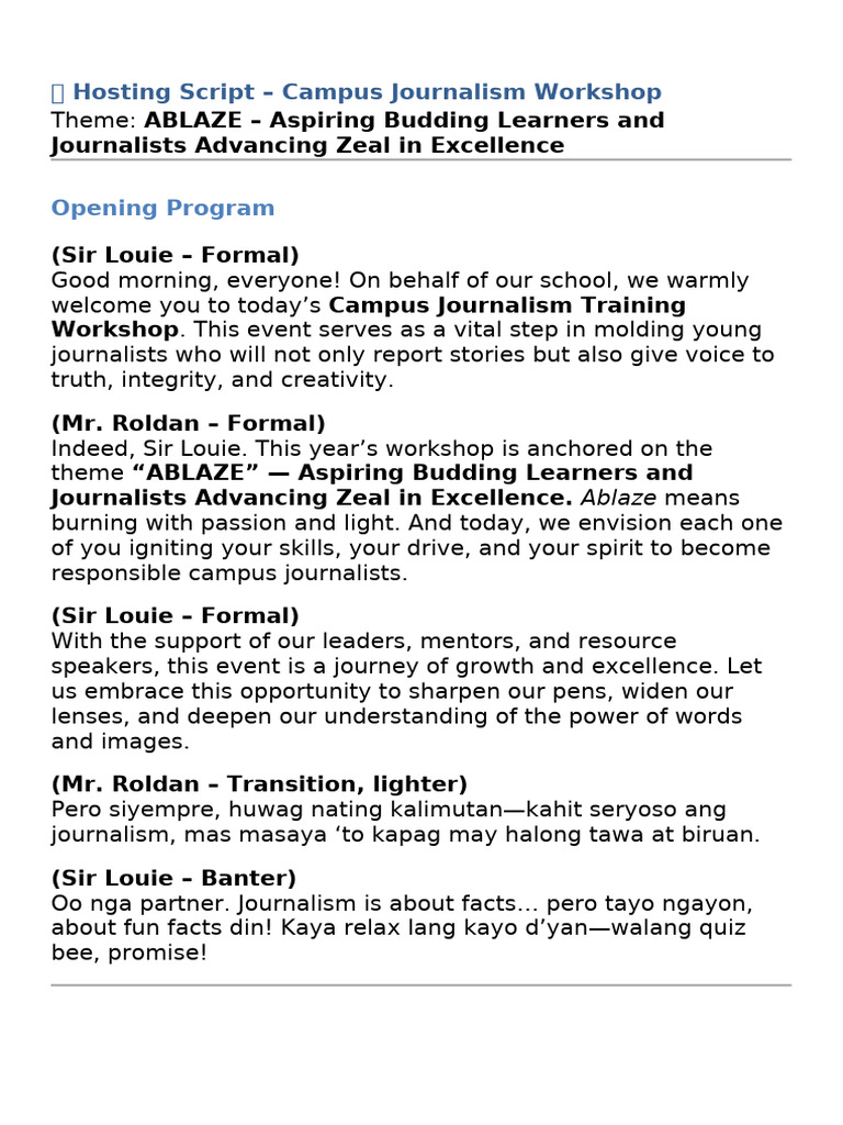 Campus Journalism Workshop Script | PDF | Journalism | Human Communication