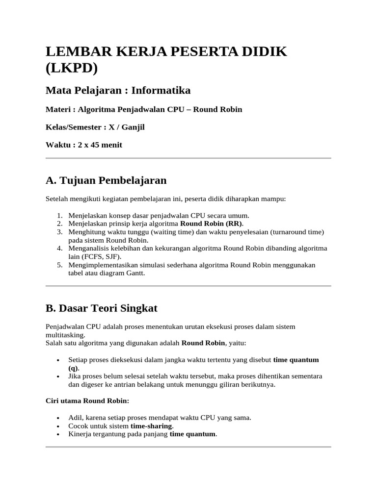 Algoritma Round Robin dalam Penjadwalan CPU | PDF