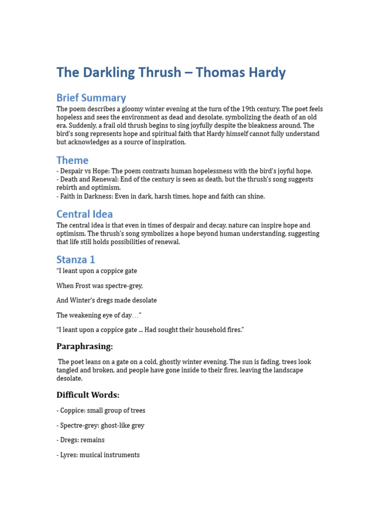 Darkling Thrush (Poem) 11 | PDF | Poetry