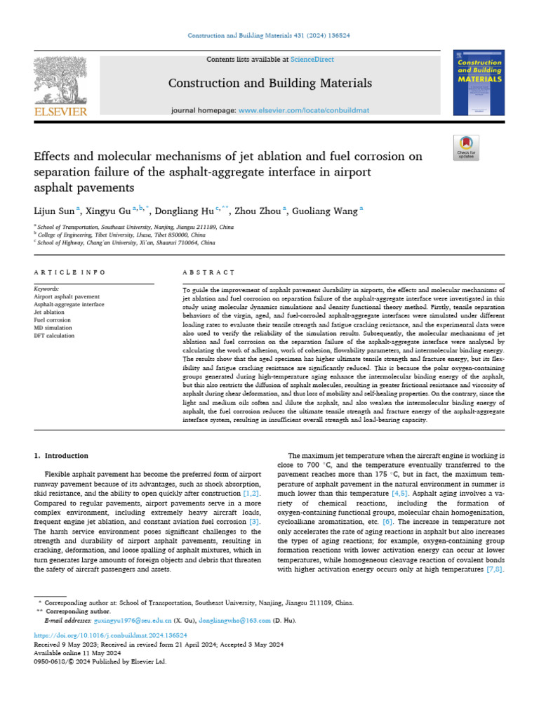 Effects and Molecular Mechanisms of Jet Ablation and Fuel Corrosion on Separation Failure of the ...