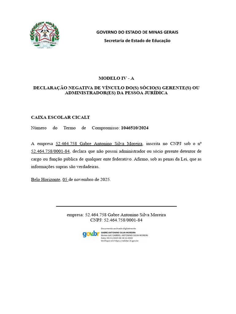 Modelo IV - A - Declaracao Negativa de Vinculo Do%28s%29 Socio%28s%29 ...