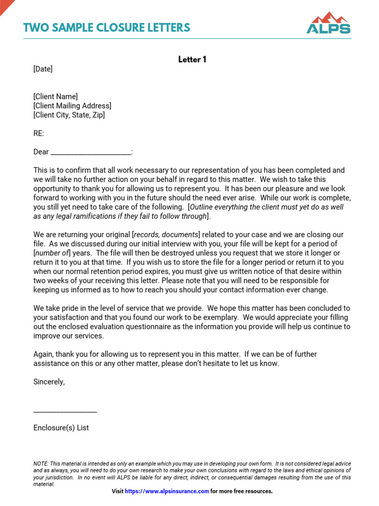 Sample Closing Letters 2 | PDF