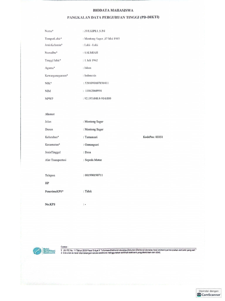 Biodata Zulkipli | PDF