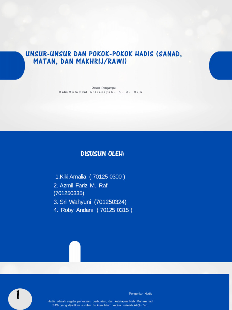 Unsur-Unsur Dan Pokok-Pokok Hadis (Sanad, Matan, Dan Rawi)(1) | PDF
