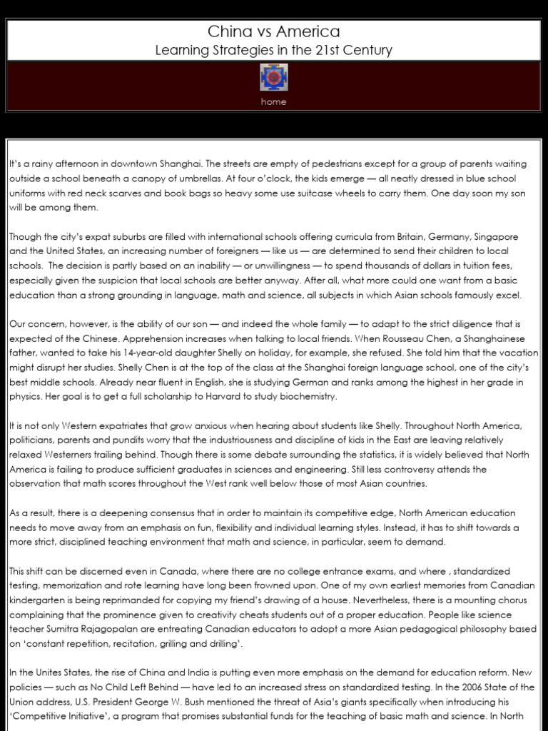 China Vs America Learning Strategies in The 21st Century Part 1 | PDF ...