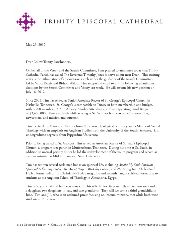 Welcome Rev. Timothy Jones as Dean | PDF | Episcopal Church (United ...