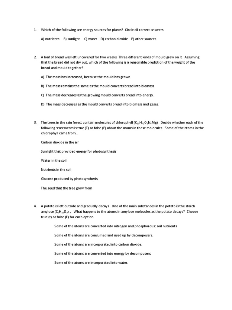 Carbon Cycle Multiple Choice Questions | Carbon Dioxide | Photosynthesis
