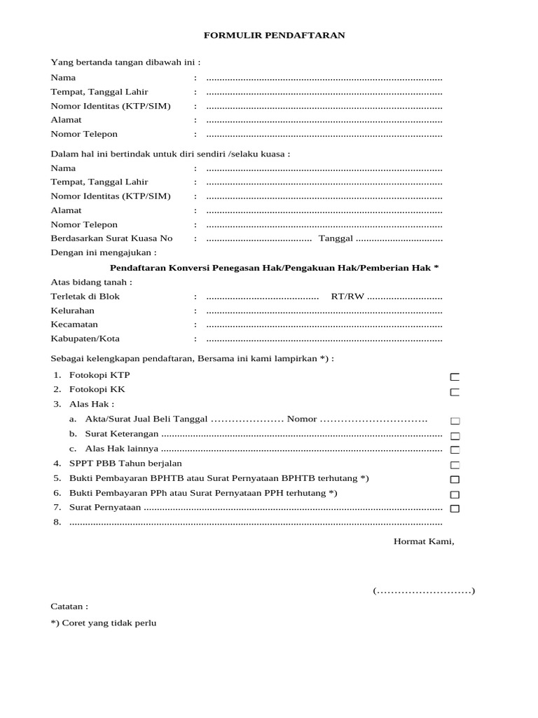Formulir Pendaftaran Tanah dan Surat Pernyataan | PDF