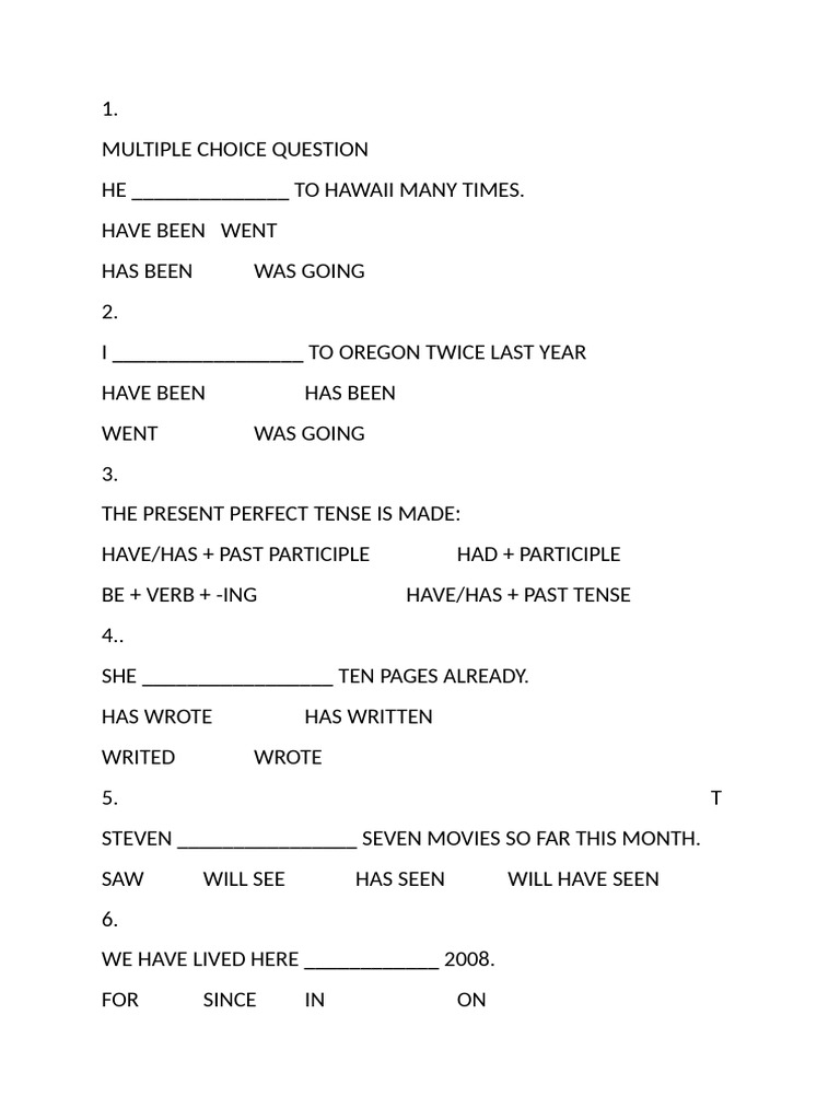 Soal Present Perfect Tense 9 | PDF | Perfect (Grammar) | Semantics