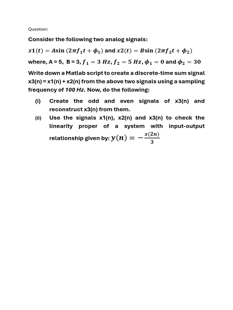 Signals and Systems Lab Question - 1 | PDF