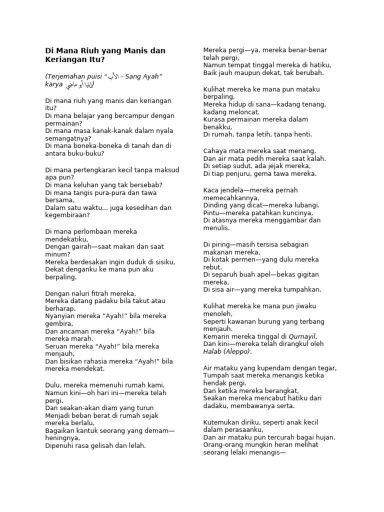 Di Mana Riuh Yang Manis Dan Keriangan Itu | PDF