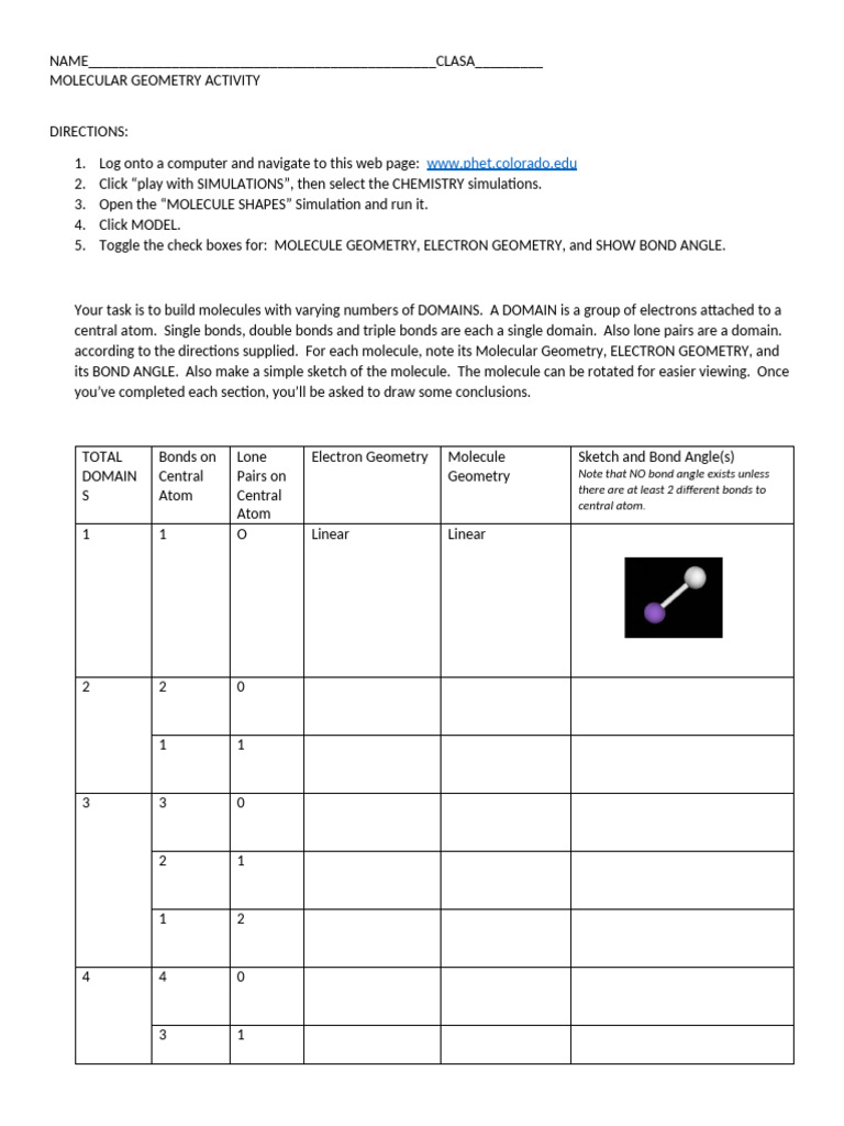 Molecular Geometry Simulation Activity | PDF | Molecules | Chemical Bond