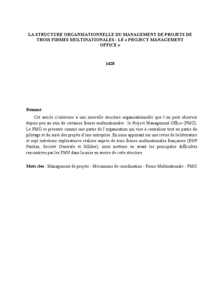 Structure Organisationnelle Pmo | PDF | Société multinationale | Business