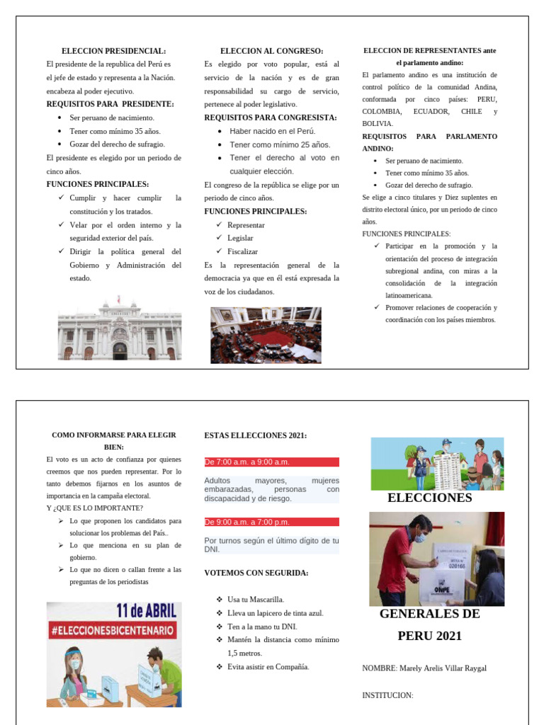 Triptico Pre. 1 | PDF | Perú | Sufragio