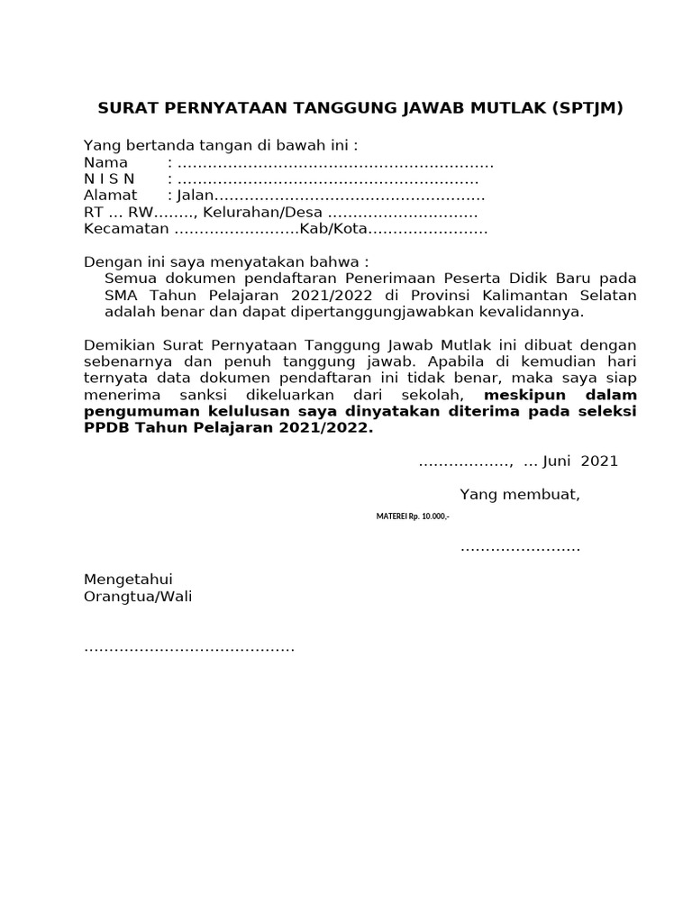 Contoh Form Sptjm | PDF