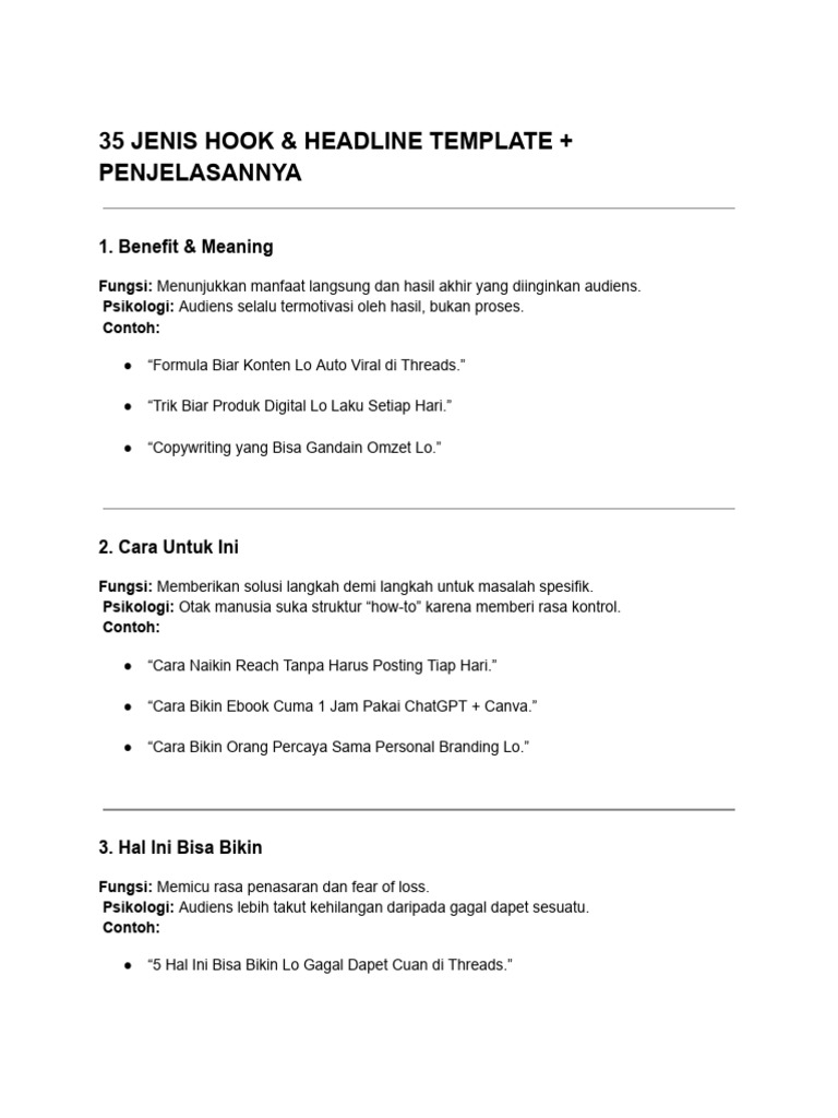 35 Template Hook & Headline Efektif | PDF