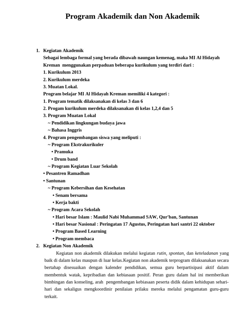Program Akademik Dan Non Akademik | PDF