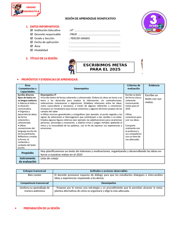 Metas 2025: Sesión de Aprendizaje | PDF | Aprendizaje | Comunicación humana