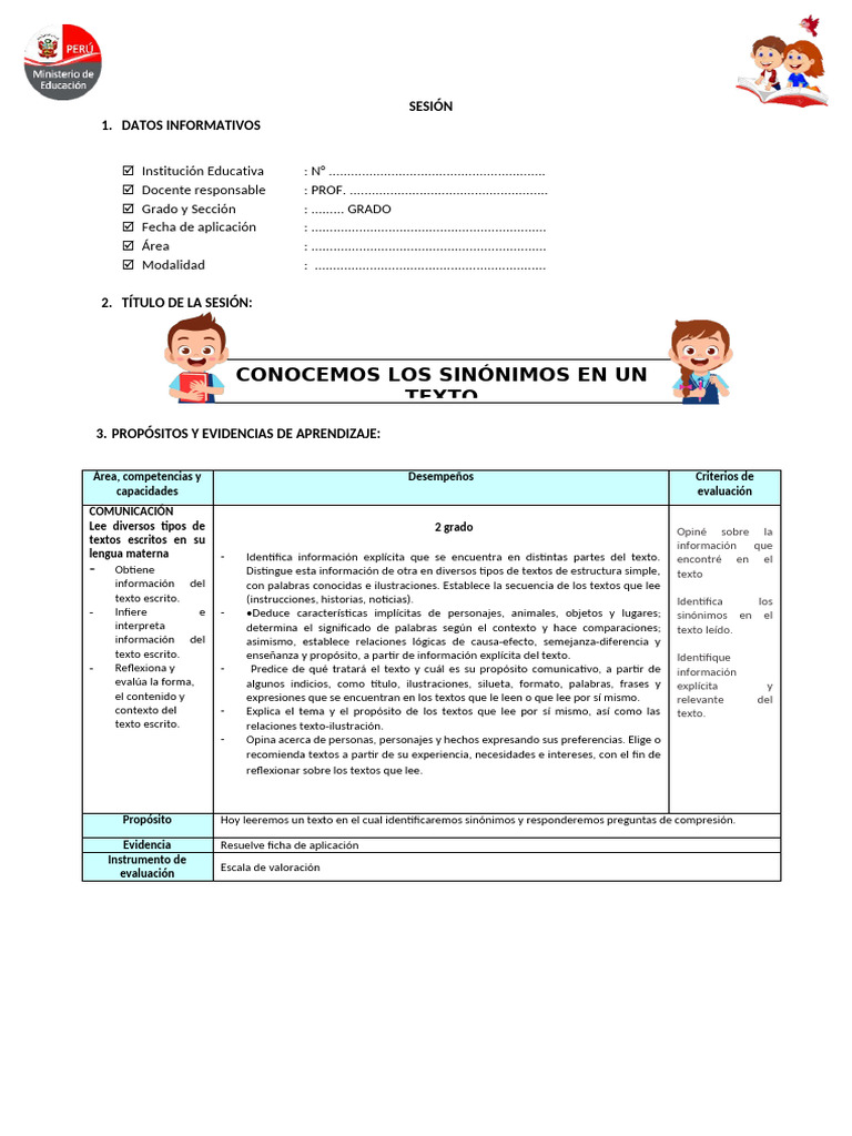 4. JUEVES A - SESIÓN - CONOCEMOS SINONIMOS EN UN TEXTO (1) | PDF ...