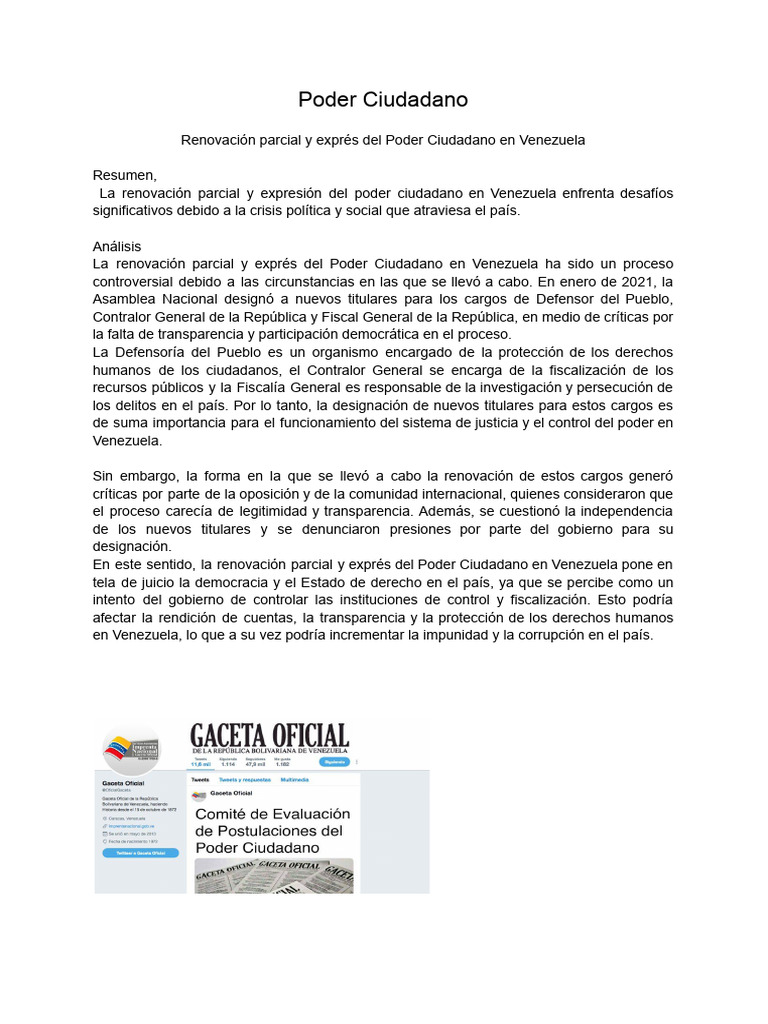 Renovación del Poder Ciudadano en Venezuela | PDF | Venezuela | Democracia