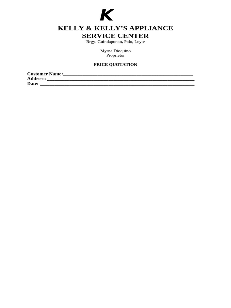 Kelly & Kelly's Appliance Service Quote | PDF