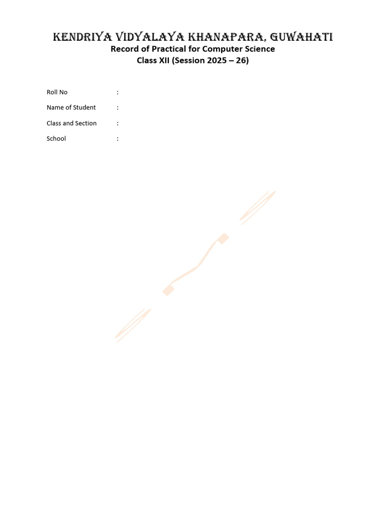 Practical File for Class XII CS 2025-26 | PDF | Area | Computer Programming