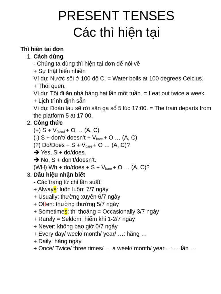Present Tenses | PDF