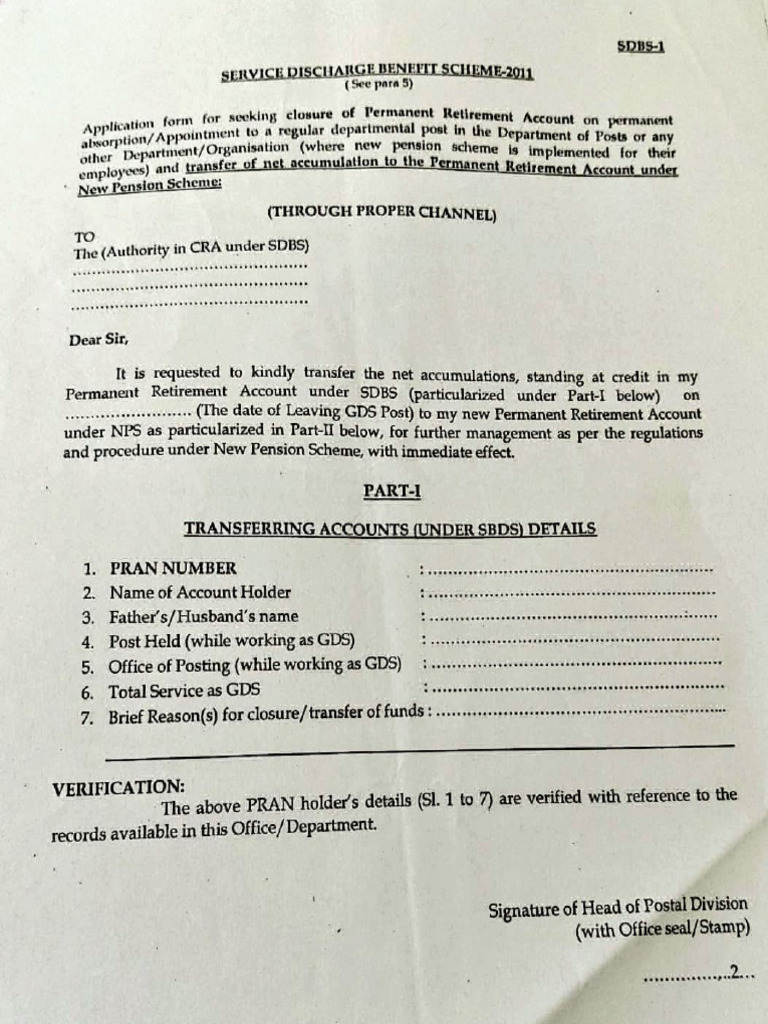 SDBS-1 Form for Retirement Account Transfer | PDF