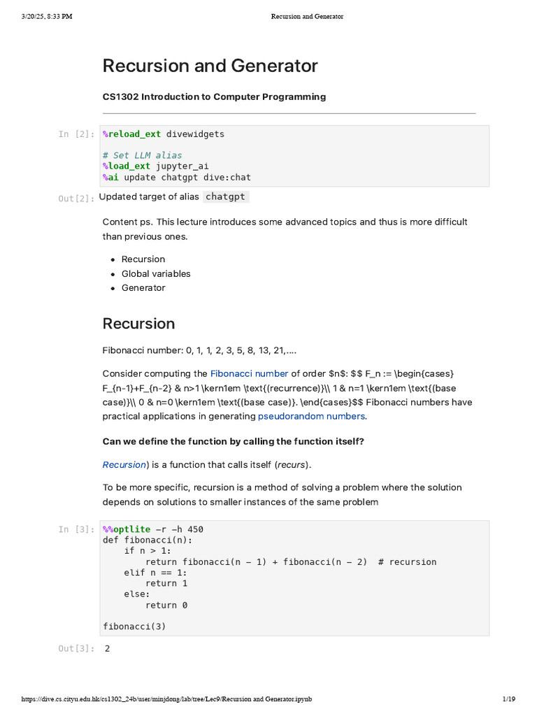 Recursion and Generator | PDF | Scope (Computer Science) | Variable (Computer Science)