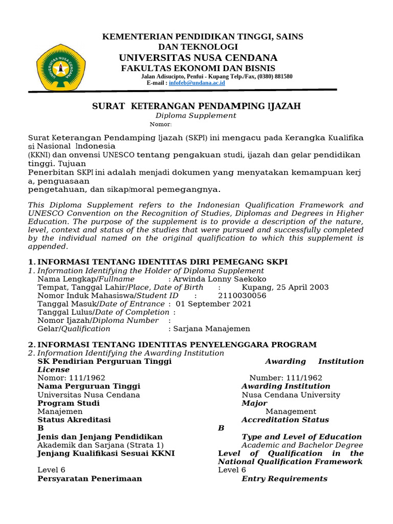Surat Keterangan Pendamping Ijazah | PDF