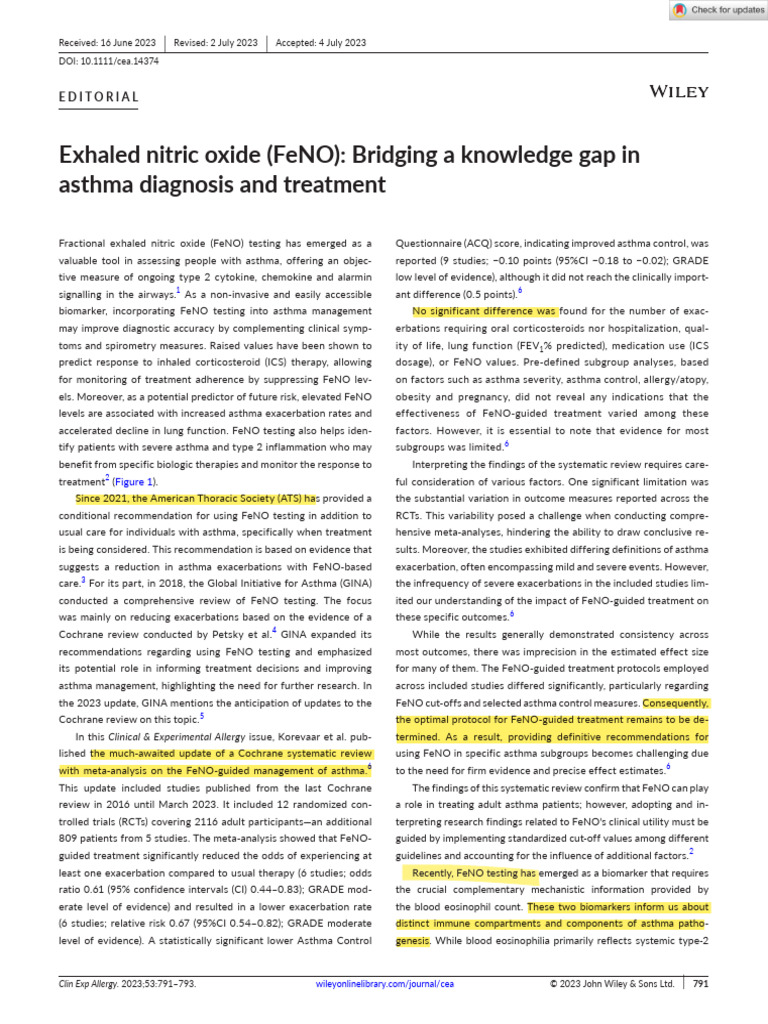 FeNO Testing in Asthma Management | PDF | Asthma | Clinical Medicine