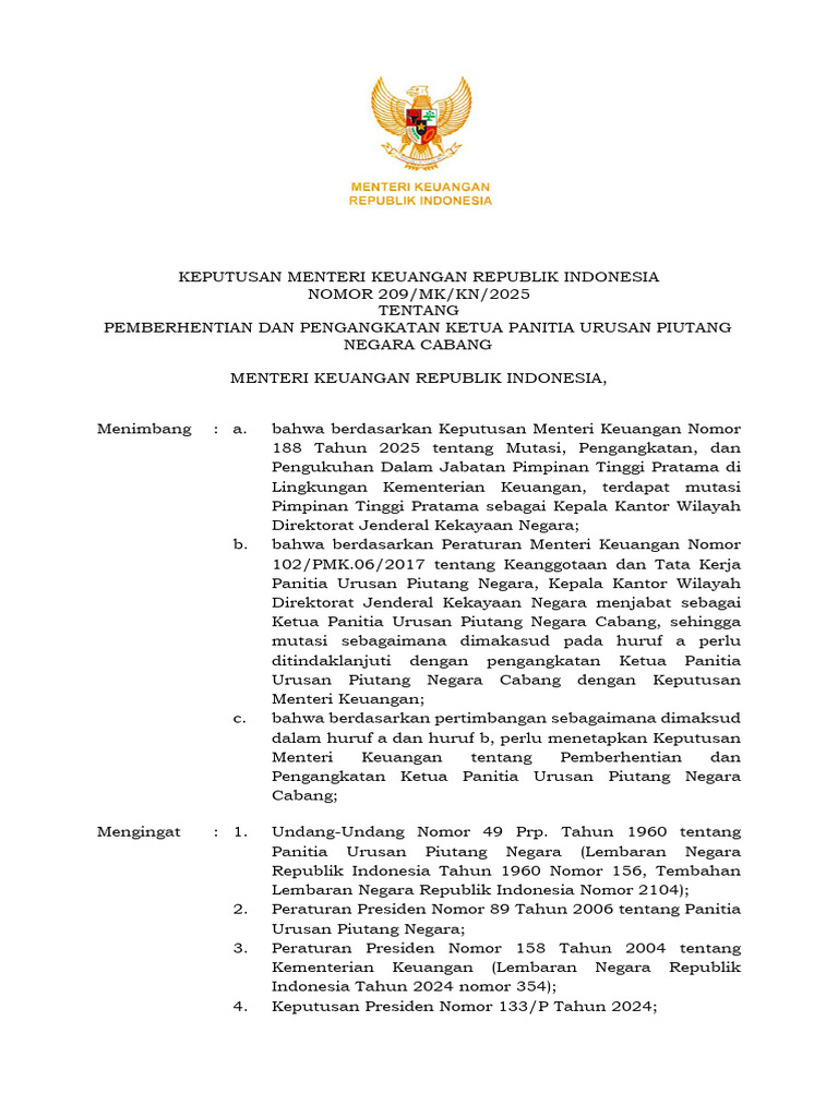 Pemberhentian dan Pengangkatan Ketua Panitia Piutang Negara | PDF