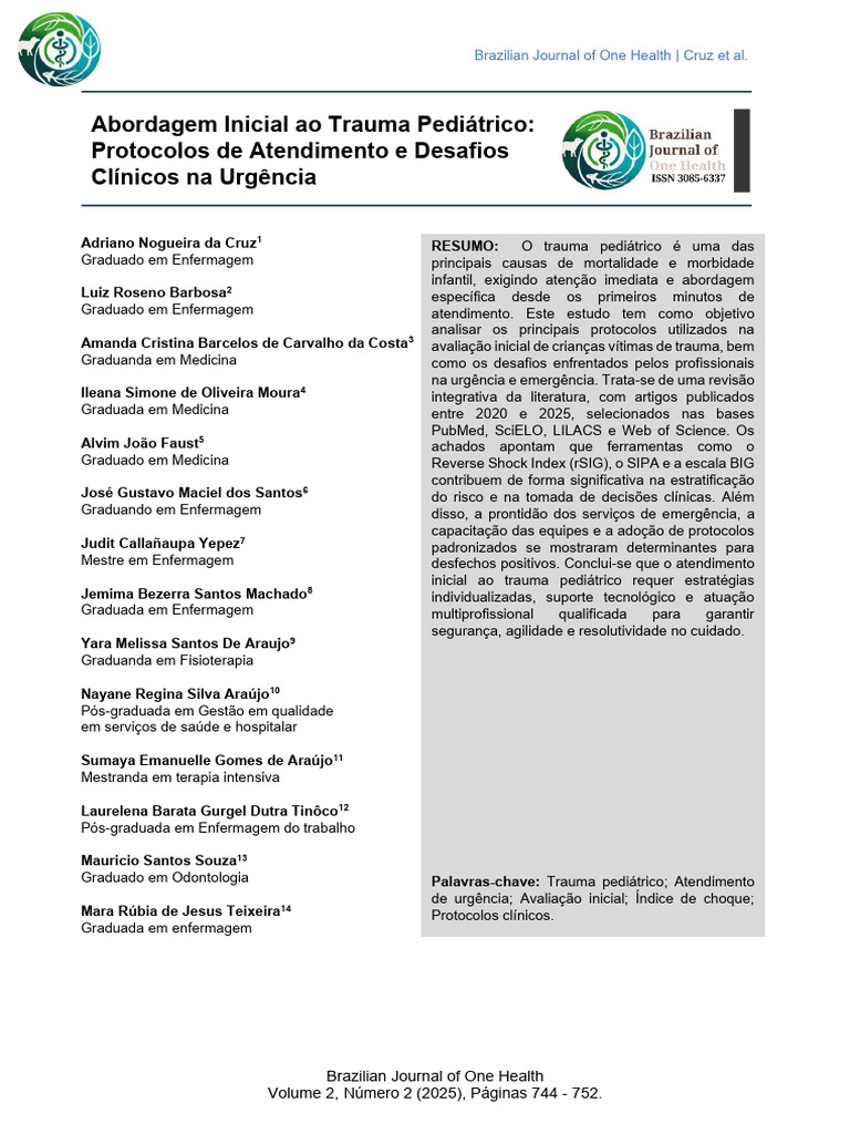 Trauma Pediátrico: Protocolos e Desafios | PDF | Enfermagem | Hospital