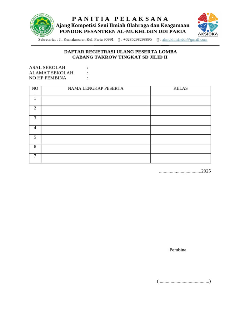Registrasi Lomba Takraw SD 2025 | PDF