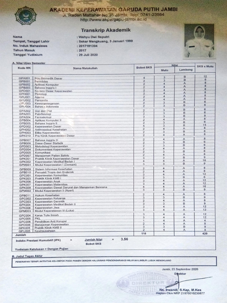Transkrip Nilai | PDF