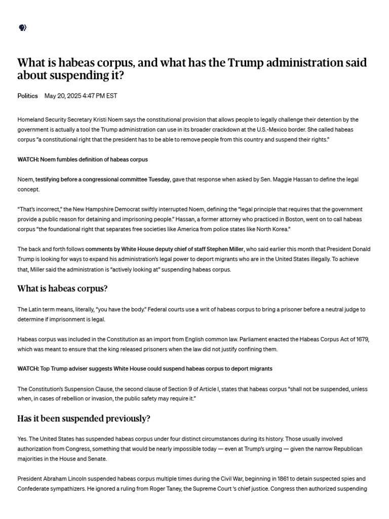 What Is Habeas Corpus, and What Has The Trump Administration Said About ...
