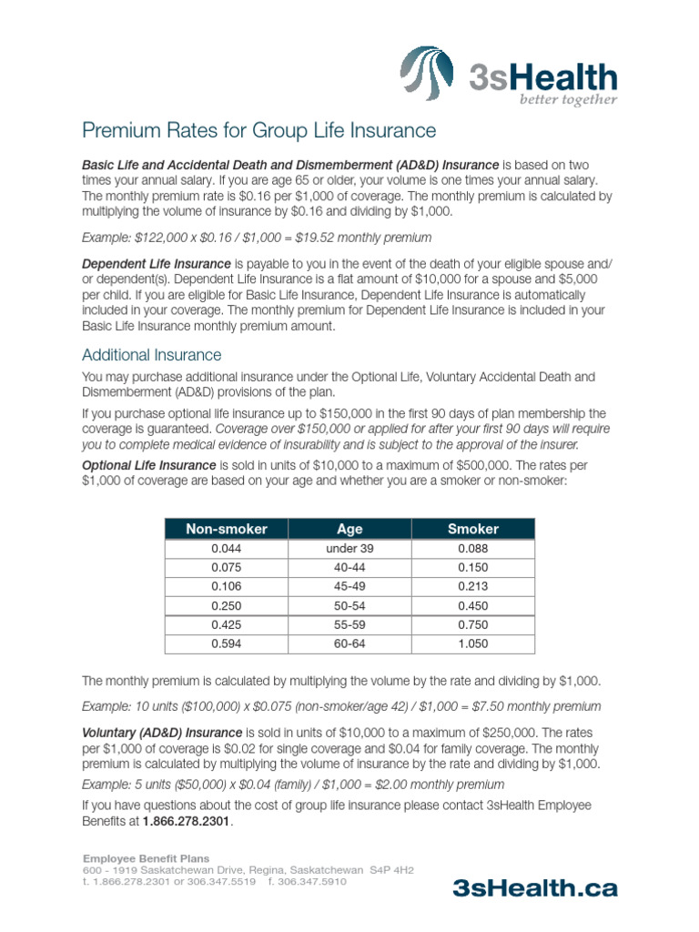 Premium Rates For Group Life Insurance 202402 | PDF | Life Insurance ...