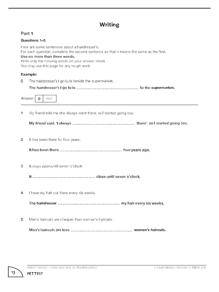 PET TEST Writing 2 | PDF