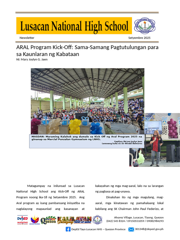Aral Program Kick Off - Newsletter | PDF