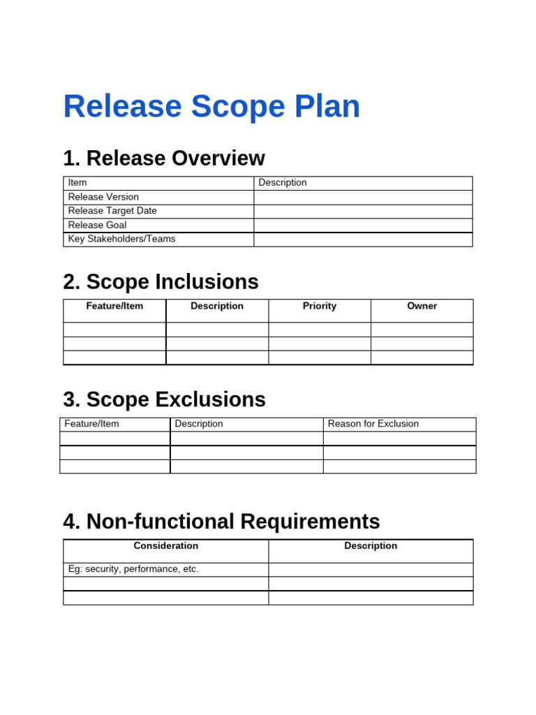 Release Scope Plan - Template | PDF