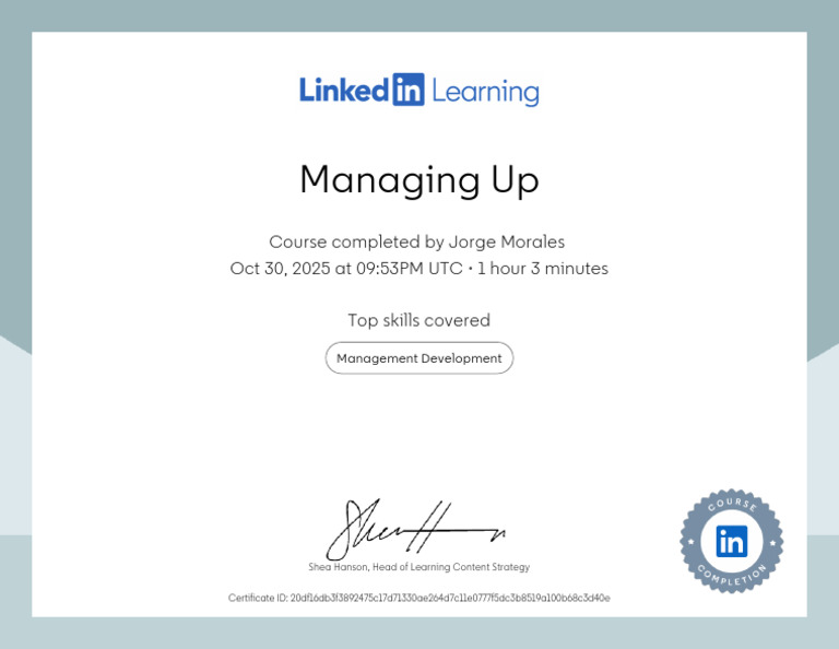 CertificateOfCompletion Managing Up | PDF