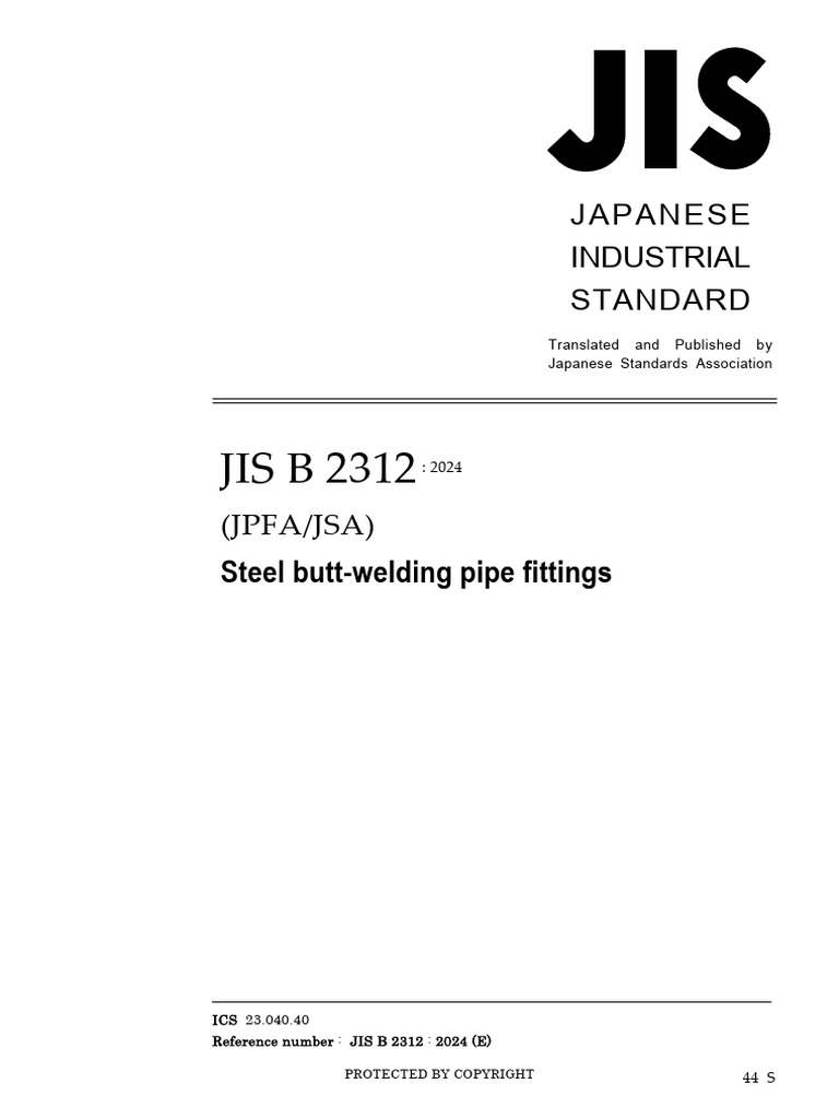 JIS B 2312:2024 Steel Pipe Fittings | PDF | Pipe (Fluid Conveyance) | Steel
