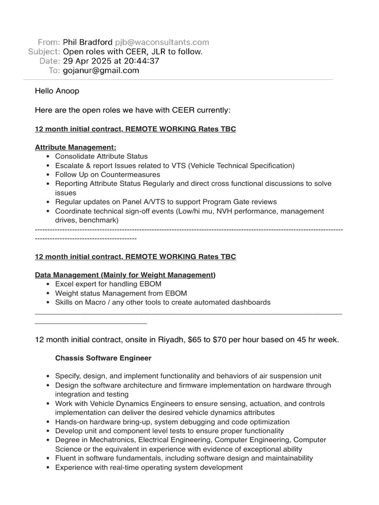 Remote and Onsite Automotive Roles Available | PDF | Software | Debugging