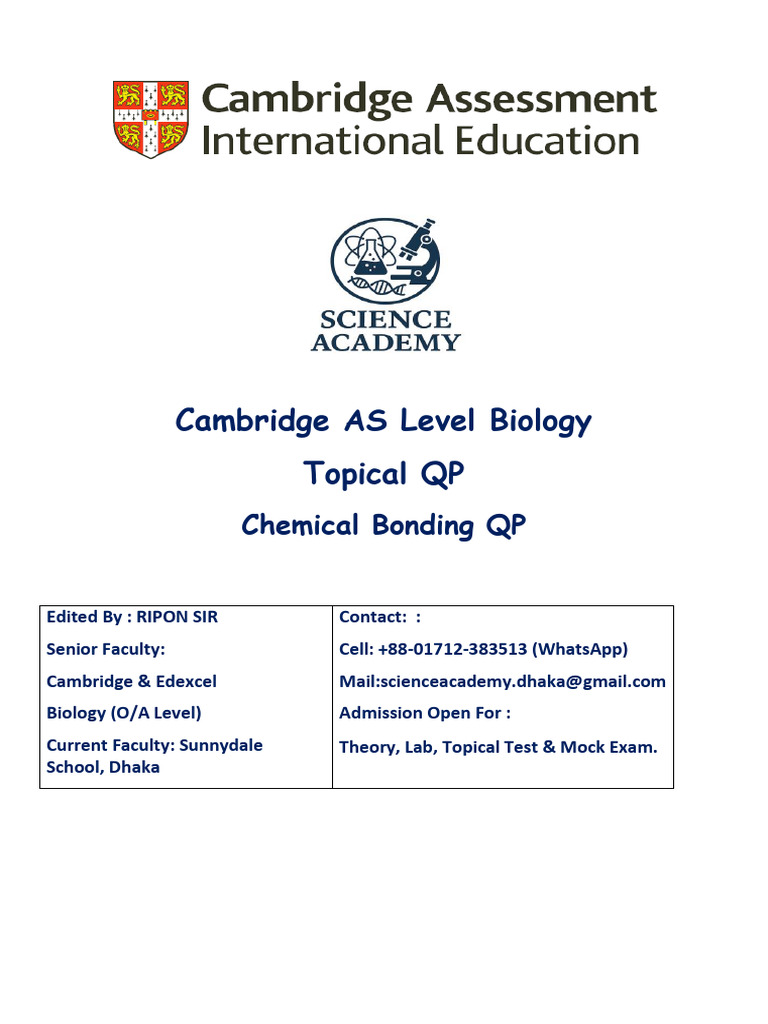 Cambridge AS Biology Chemical Bonding QP | PDF