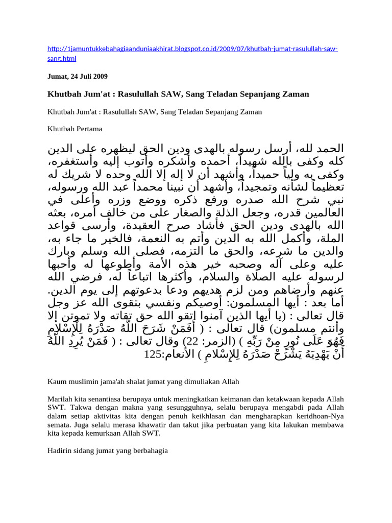 - Khutbah Jumat Rasulullah SAW Sang Teladan Sepanjang Zaman | PDF