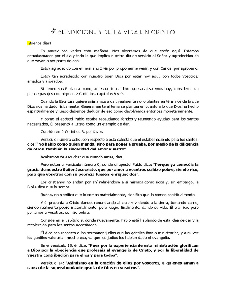 Vida en Cristo. 4 Bendiciones y Qué Hacer Con Ellas | PDF | Cristo ...