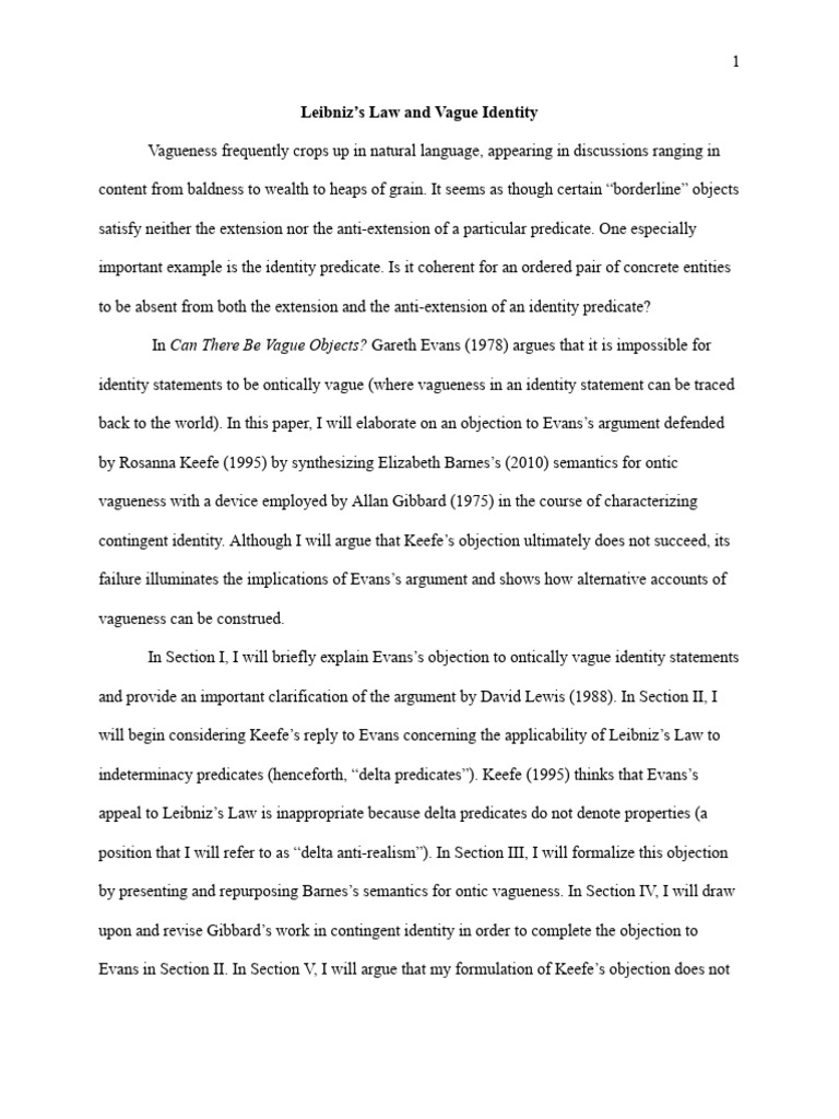 Leibniz's Law and Vague Identity Analysis | PDF | Vagueness | Truth