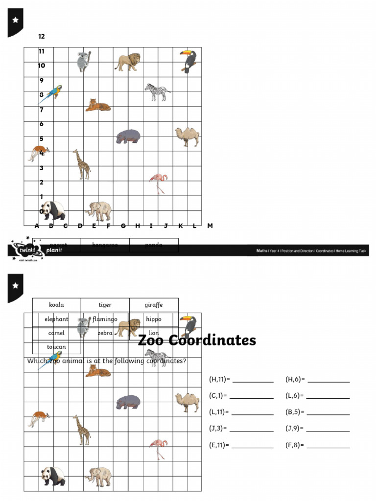 Differentiated Zoo Coordinates Home Learning Task Editable | PDF