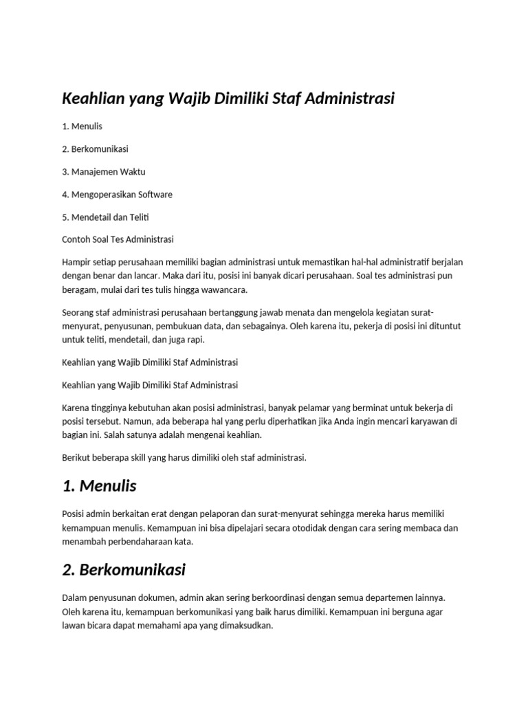 Keahlian Staf Administrasi dan Tesnya | PDF